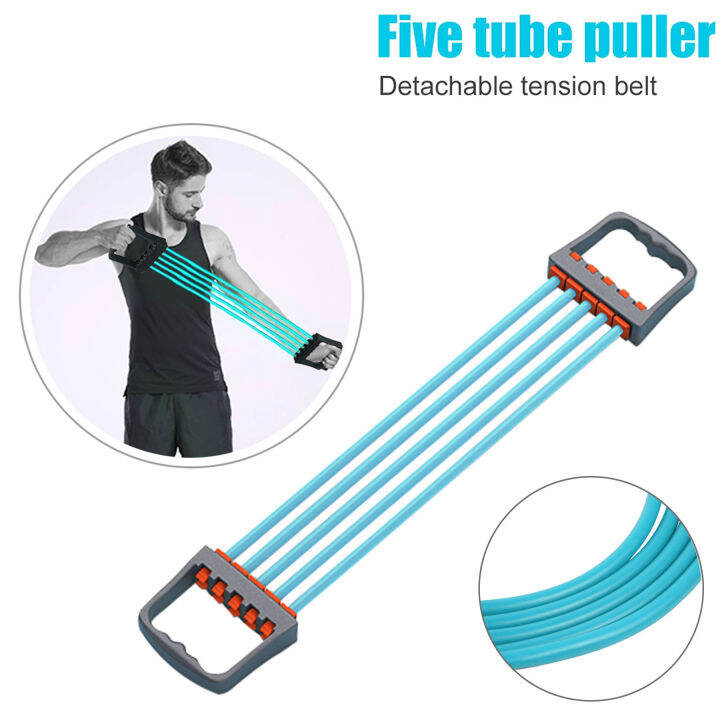 5 Tube Puller Chest Expander Arm Strength Trainer Resistance Band ...