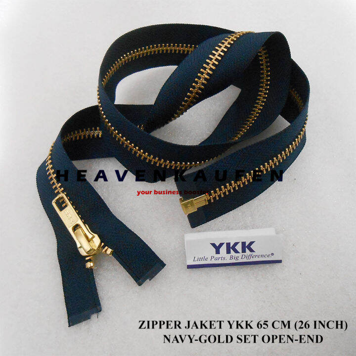 Resleting Zipper Jaket YKK 65 cm Atau 26 inch Biru Navy Dongker - Gold Emas Type Gigi Besi Set ...