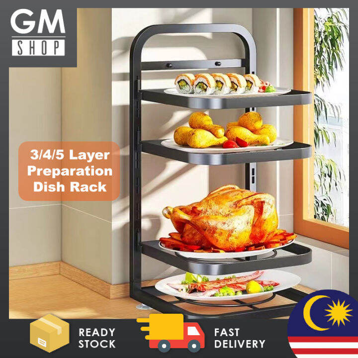 GMSHOP 3/4/5 Layer Adjustable Dish Rack Multilayer Food Storage For ...