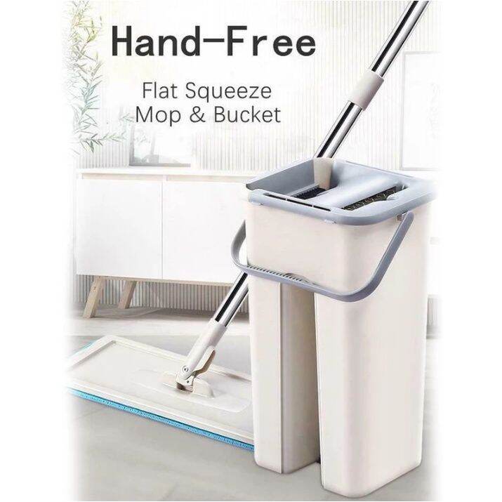 2 in1 Self-Wash Squeeze Dry Flat Mop Bucket Tool Kit with 2Pcs Cloth Fiber | Lazada PH