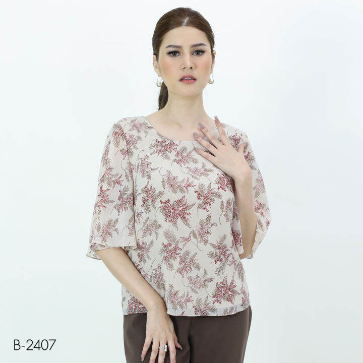 MIKIKO Blouse MI-B2407 ชิฟฟอนอังโกร่า แขนยาว IGPU23-2 | Lazada.co.th