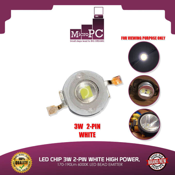 LED CHIP 3W 2-PIN WHITE HIGH POWER, 170-190Lm 6000K LED BEAD EMITTER ...