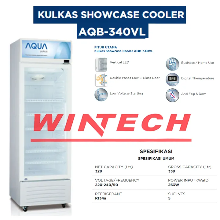 AQUA AQB-340LV AQB340LV 1 (Satu) Pintu Showcase / Display Cooler ...