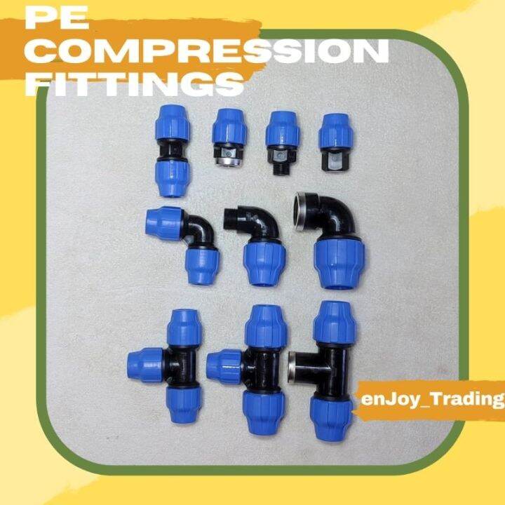 PER PIECE PE Compression Fittings Coupling Adapter Elbow Tee Reducer End Cap 1/2" 3/4" 1 ...