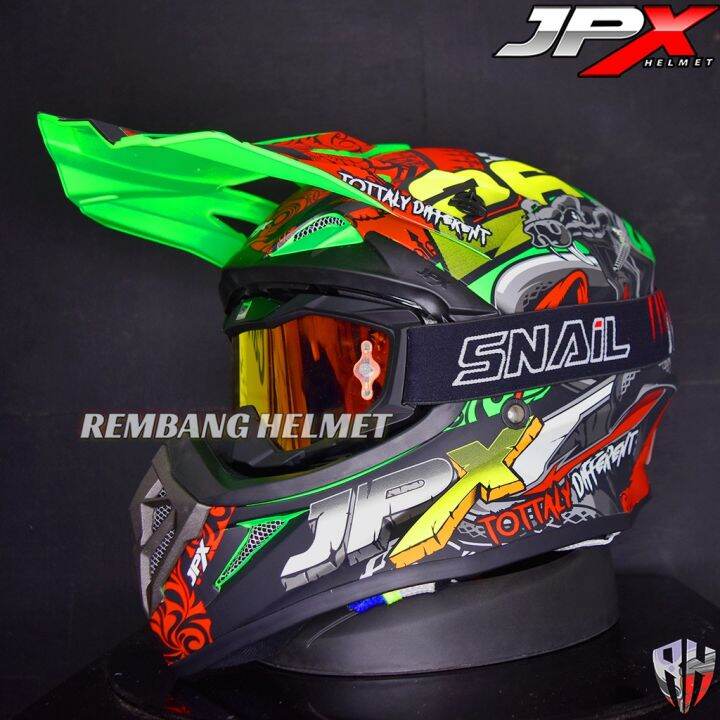 HELM JPX CROSS FOX1 X16 FLUO GREEN DOFF PAKET GANTENG GOOGLE SNAIL HELM ...