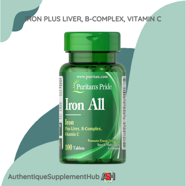Puritan's Pride Iron All Iron Plus Liver B-Complex Vitamin C 100 ...