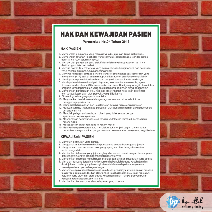 Poster Hak dan Kewajiban Pasien | Lazada Indonesia