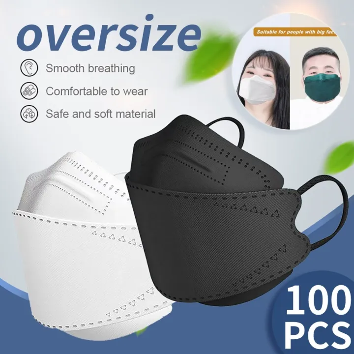 Hourser KF94 oversize white and black mask 3ply 100pcs Comfortable and ...