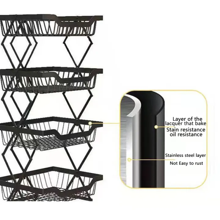 4 Layer Kitchen Shelf folding multi layer pot rack storage rack with ...