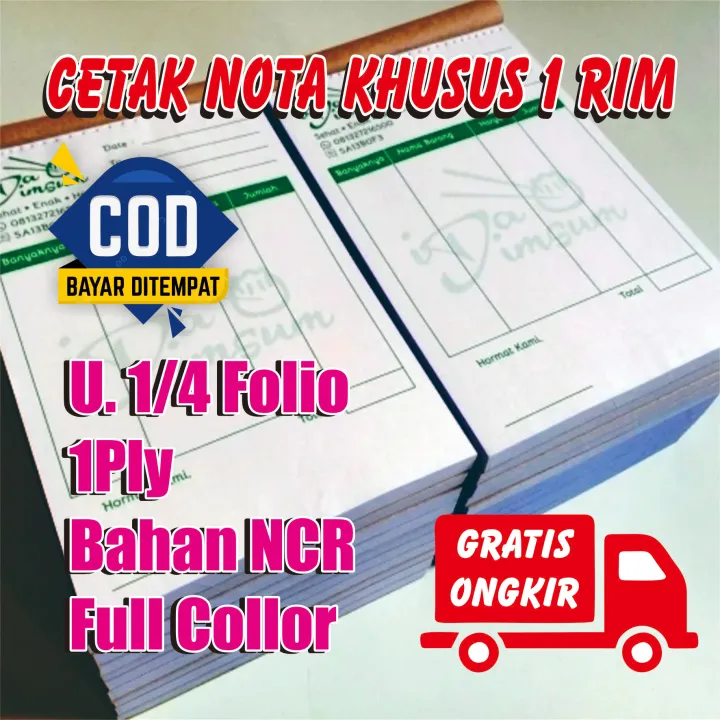 Cetak Nota (Khusus 1 rim, 1Ply. 1/4 Folio) Nota Custom nama sendiri ...