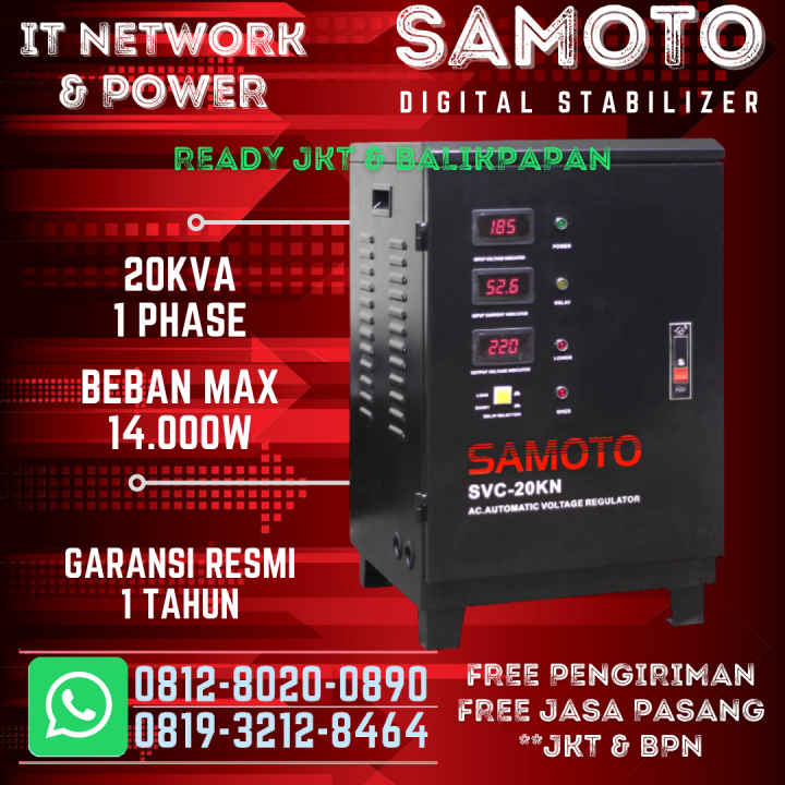 AUTO VOLTAGE STABILIZER SAMOTO 20KVA SINGLE PHASE - STABILIZER SAMOTO ...