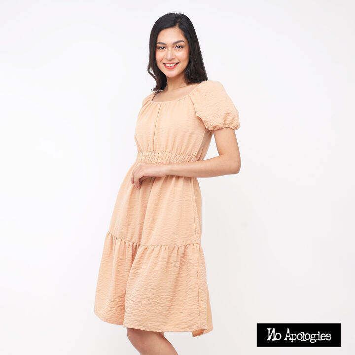 No Apologies Woven Plain Cotton Crumpled Linen Short Sleeve Dress NST08 ...