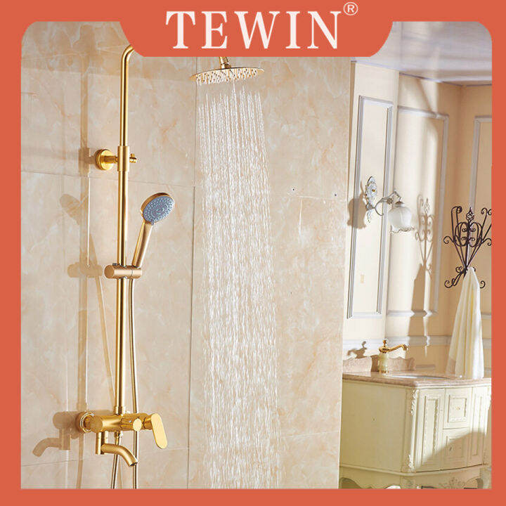 TEWIN Space aluminum gold bath shower faucet set vintage golden bathroom shower taps mixer ...