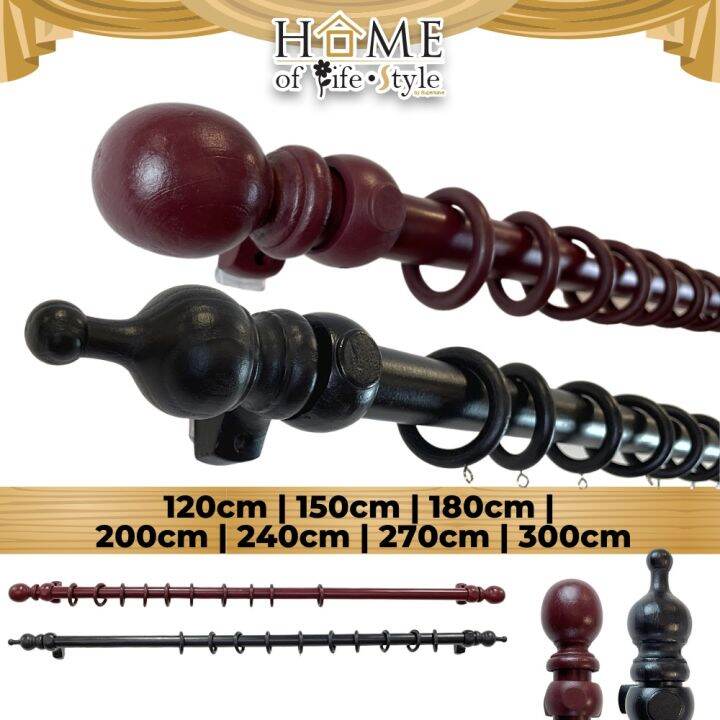 Wooden Curtain Rod Kayu Langsir 35mm Solid Wood Rod Heavy Duty Home ...