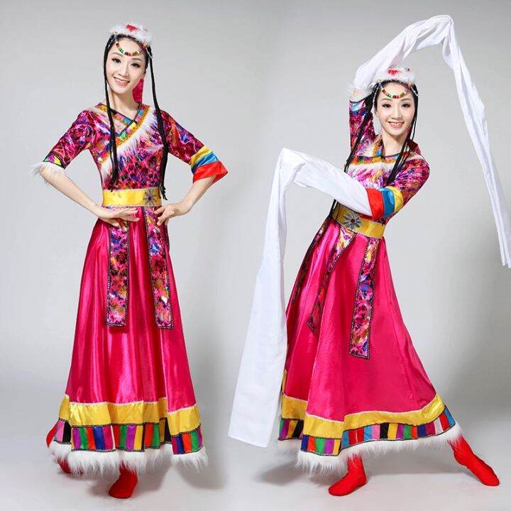 Tibetan dance performance costume female adult water sleeve performance costume long skirt ...