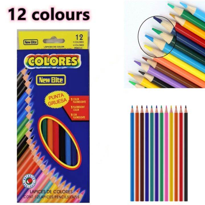 Classic Color Pencil Case, 12 Color Pencil, Multi-Color, Long Style ...