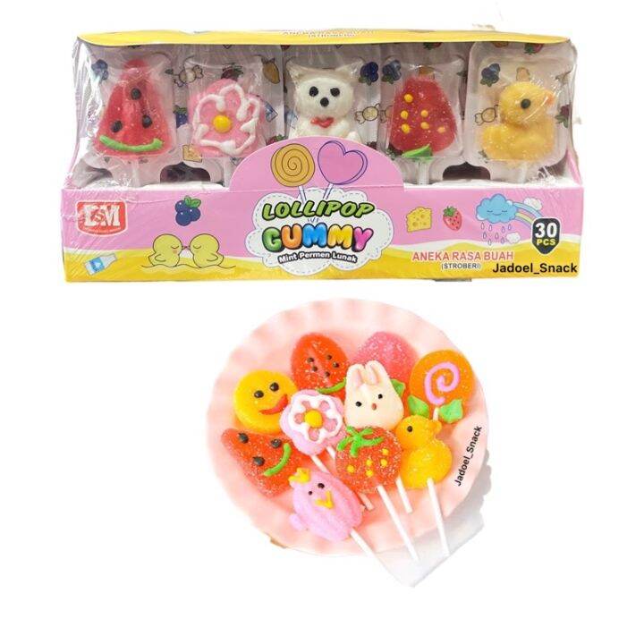 Permen Gummy Lolipop Lunak 30X10 GR Rasa Buah By Jadoel Snack | Lazada ...