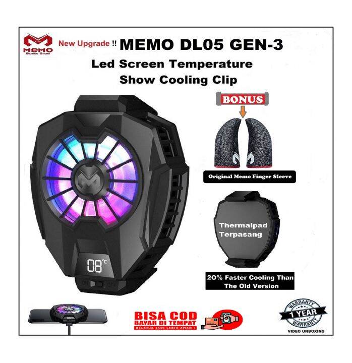 0riginal Memo DL05 New Gen 3 Fan Cooler Pendingin Hp Phone Cooler Cooling Fan Gaming RGB LIGHT ...