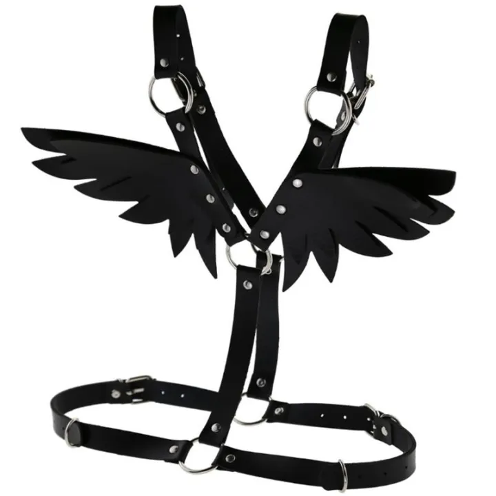 Sutai Women Gothic Sexy Leather Angel Body Harness Belt Angel Wings