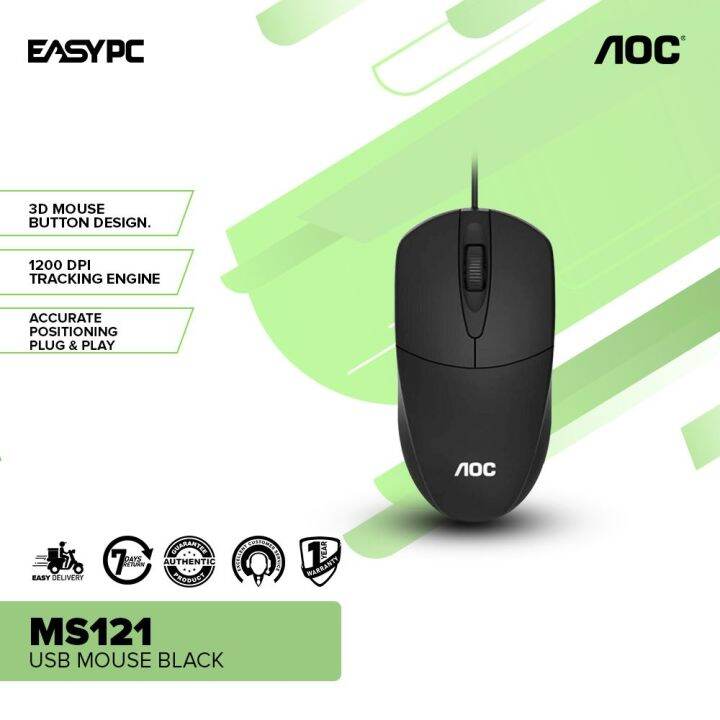 EasyPC | AOC MS121 USB Mouse Black With Fine Surface & Rubber Scroller ...