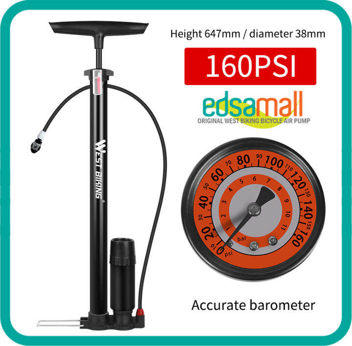 Bike Pump with gauge WEST BIKING Bicycle Tire Air Pump Dual Valve Presta Valve Shrader Valve 160 ...