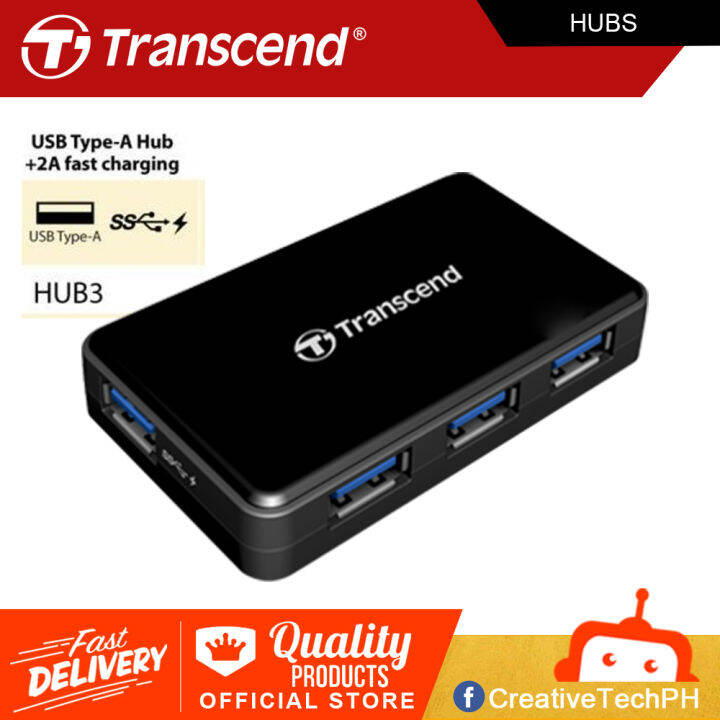 Transcend HUB3 USB HUB USB TYPE-A HUB +2A Fast Charging Up to 10x ...