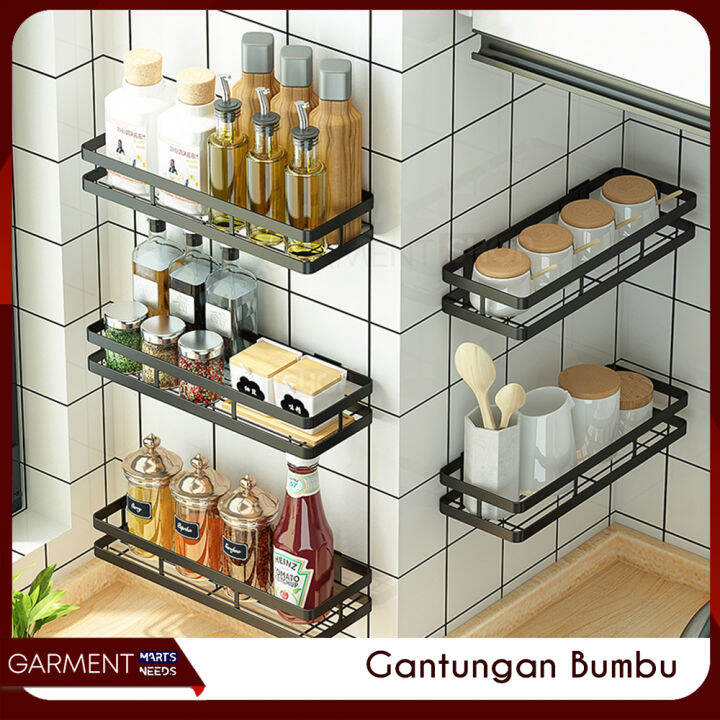 Rak Gantung Bumbu Dapur Tempel Dinding Tempat Garam Kecap Stainless ...