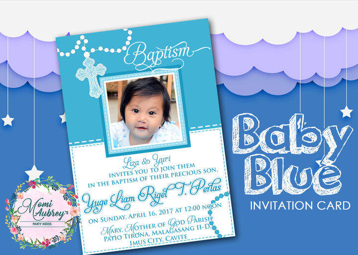 10 pcs Baby Blue v2 Christening/Baptism Invitation Cards Only (Printed ...