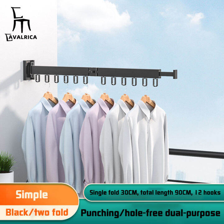 Balcony folding clothes hanger wall-mounted invisible telescopic ...
