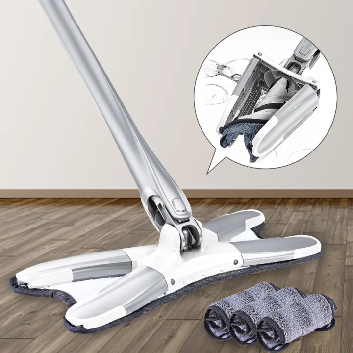 360 Cleaning Easy Rotating Mop with Microfiber Cloth Flat Handle Dust ...