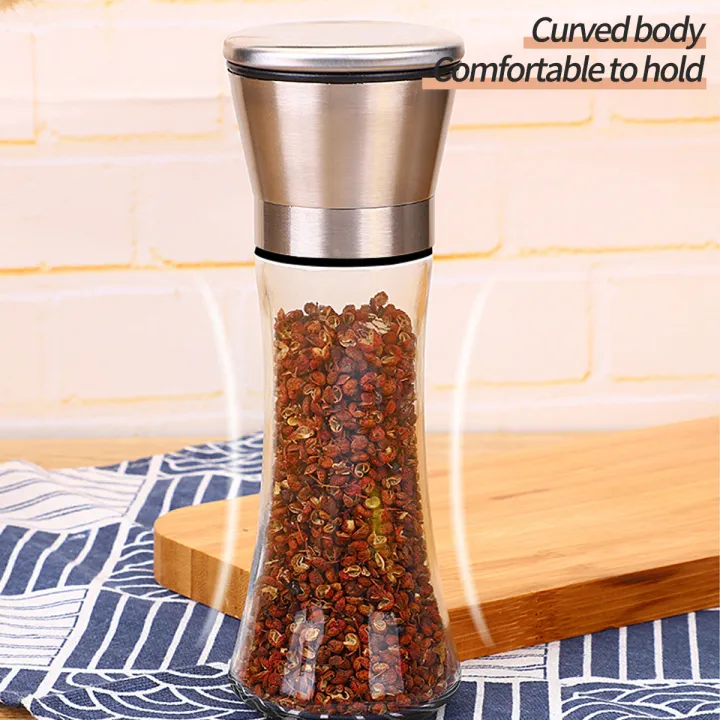 Pepper Grinder Manual Glass Grinding Bottle Stainless Steel Rotary ...