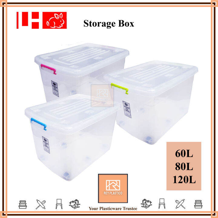 60L 80L 120L Storage Box with Wheels/ Plastic Storage Box/ Storage Box/ Bekas Simpanan/ Heavy ...