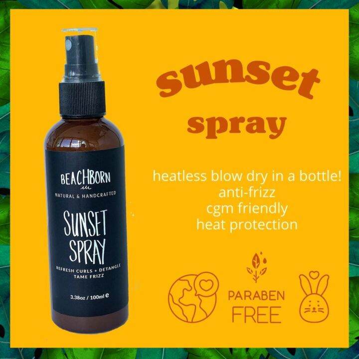 BEACHBORN SUNSET SPRAY (conditioning mist heat/sun protection) and detangler kid cgm friendly ...