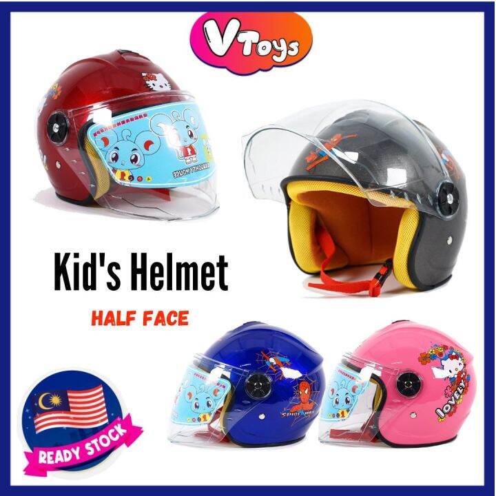 [New Arrival] Helmet Motorcycle for Big Kid Half Face Plain Colour Topi ...