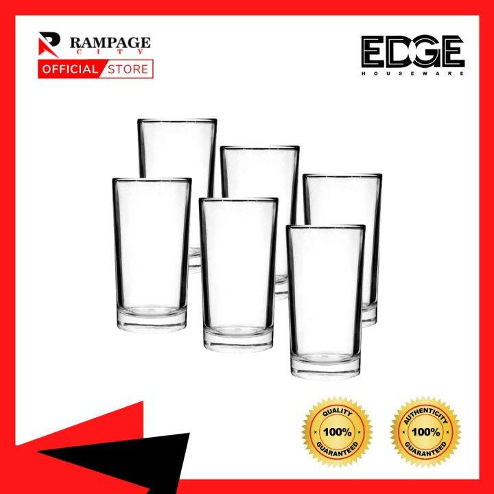 Edge Highball Glasses with Heavy Base, Clear Drinking Glasses Set of 6 ...