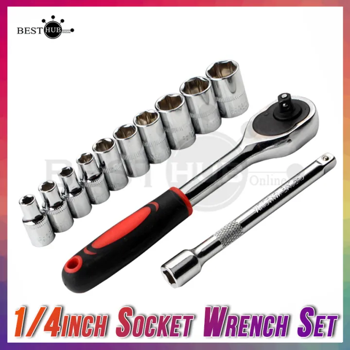 CR-V 12pcs 1/4 inch Socket Wrench Set CR-V Drive Ratchet Wrench Spanner ...