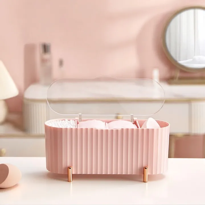 4 Divisions Cosmetic Storage Box with Transparent Lid Skincare Beauty ...