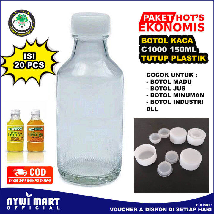 ( PAKET ISI 20 ) Botol kaca 150ml Tutup Plastik / Botol UC / Botol ...