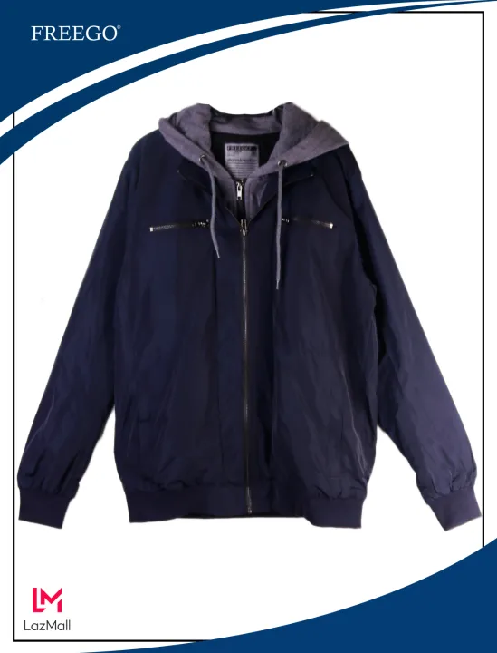 Freego Men Hooded Nylon Jacket with Front Pocket in Blue | Lazada PH