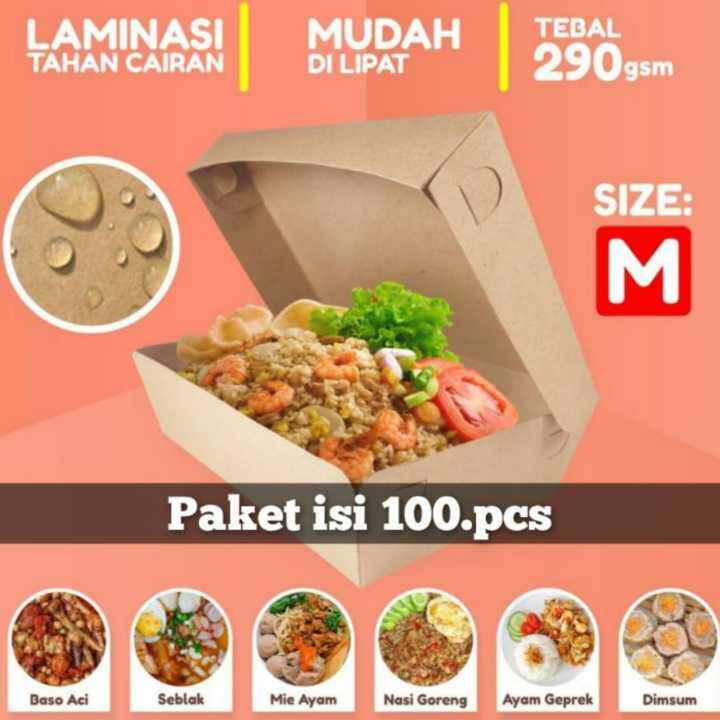 Brown Paper Craft Lunch Box Size M Lembaran /Lipatan- Lunch Box Coklat ...