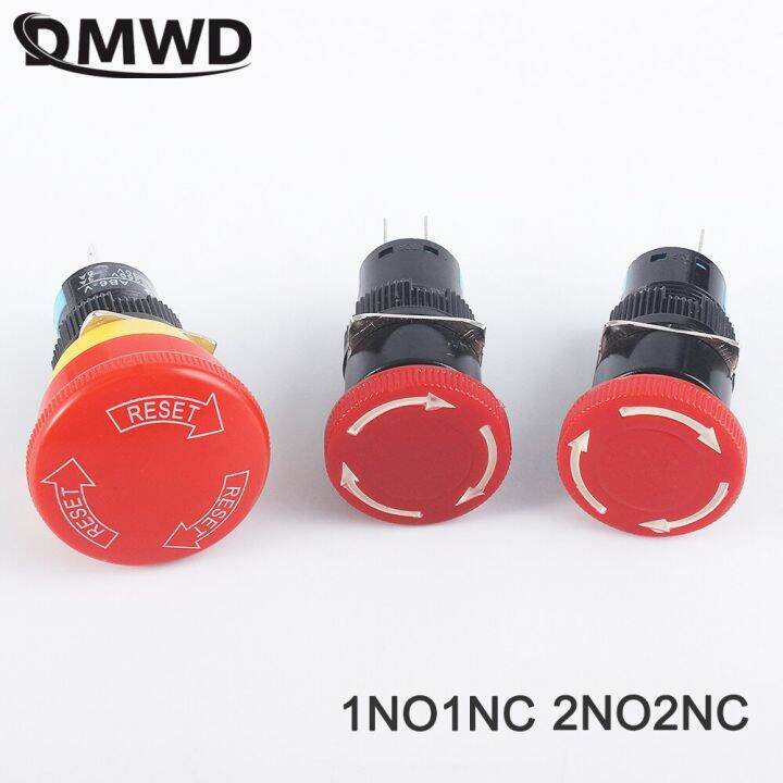 Red Plastic Mushroom Emergency Stop Push button Switch 16mm Mounting Hole 1NO1NC 2NO2NC Latching ...