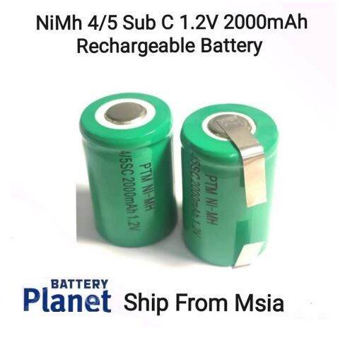 NiMh 4/5 Sub C 1.2V 2000mAh Rechargeable Battery. Flat Top - Ship From ...