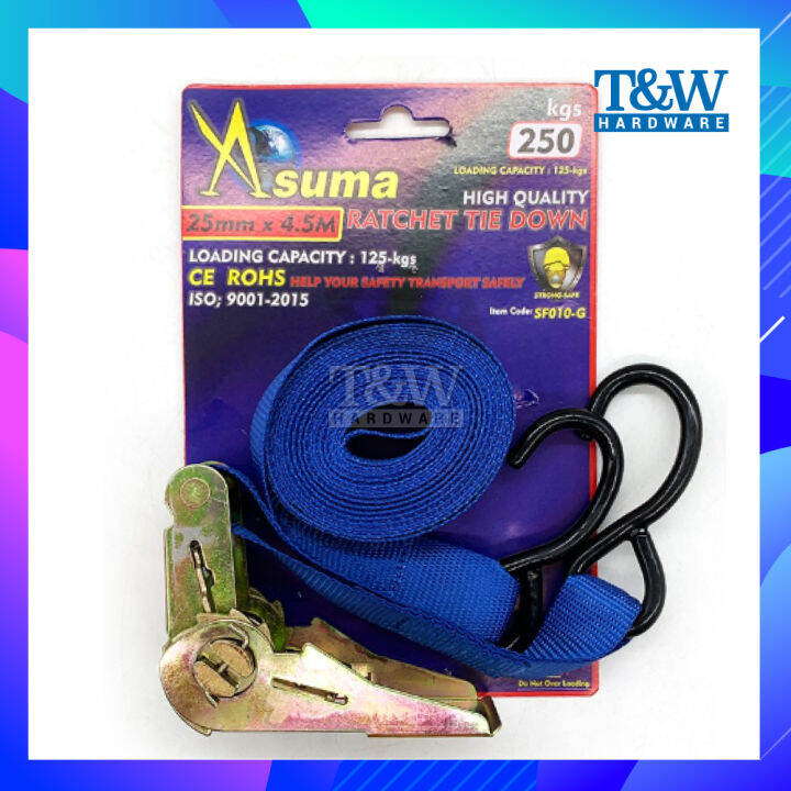 ASUMA 25mm X 4.5m Ratchet Tie Down Straps With Plastic Hook Tied Cargo ...