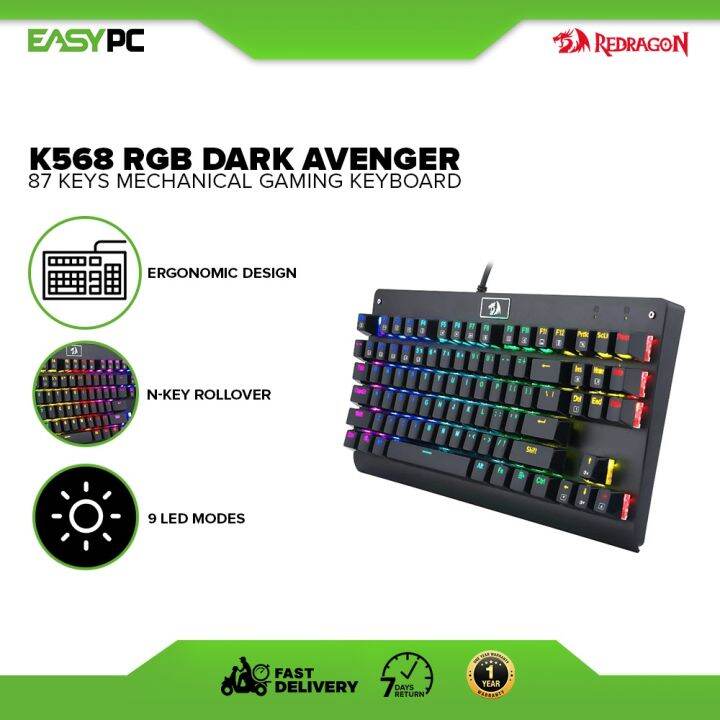Redragon K568 RGB Dark Avenger Mechanical Gaming Keyboard 87 Keys, rgb ...