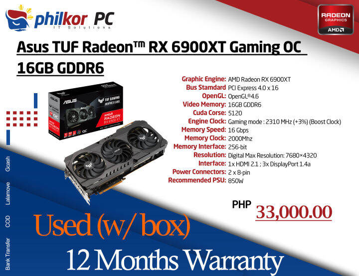 asus tuf 6900xt 16gb (used) graphics cards | Lazada PH