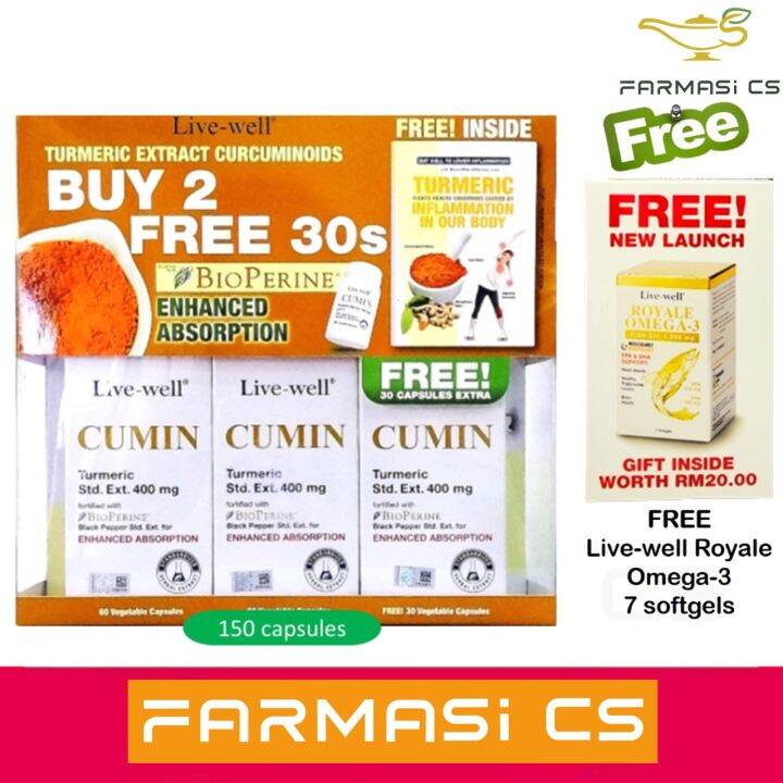 Live-well Cumin 60 capsules x 2 Bottles + 30 capsules (Buy 2 Free 1) EXP:04/2024 FREE Royale ...