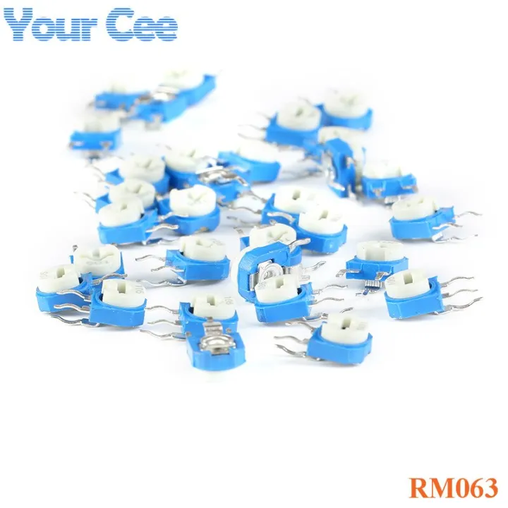50pcs RM063 Potentiometers Vertical Blue White Adjustable Variable ...