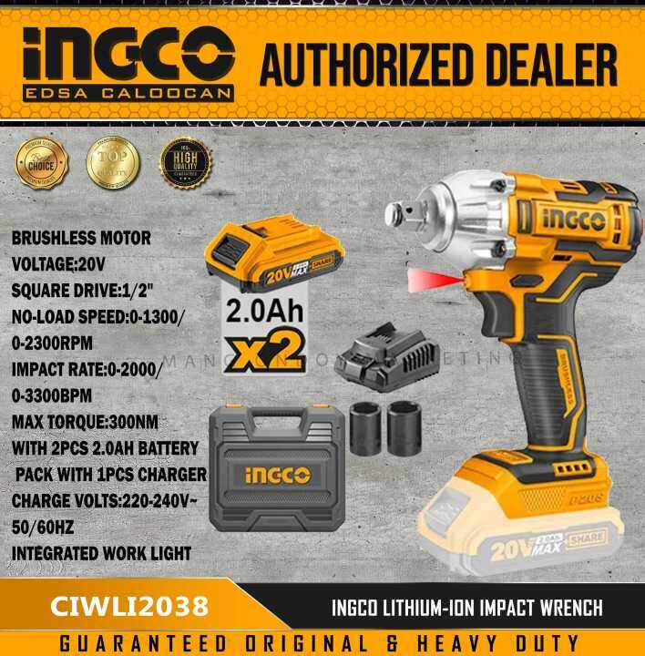 INGCO LITHIUM-ION IMPACT WRENCH 20V (CIWLI2038) | Lazada PH