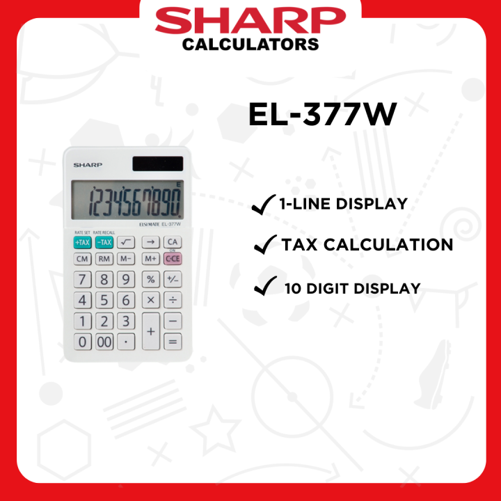 Sharp Handheld Calculator 10 Digit Large Display Solar and Battery ...