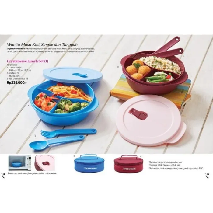 Tupperware crystalwave lunch box set (1) tempat bekal makan free tas ...